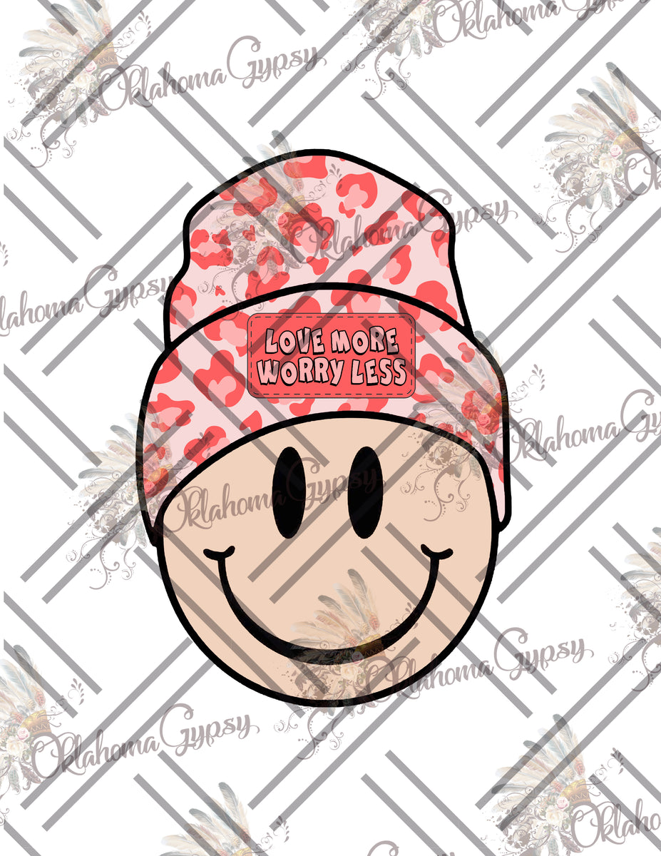 Love More Worry Less Smiley Face Beanie Digital File – Oklahoma Gypsy ...