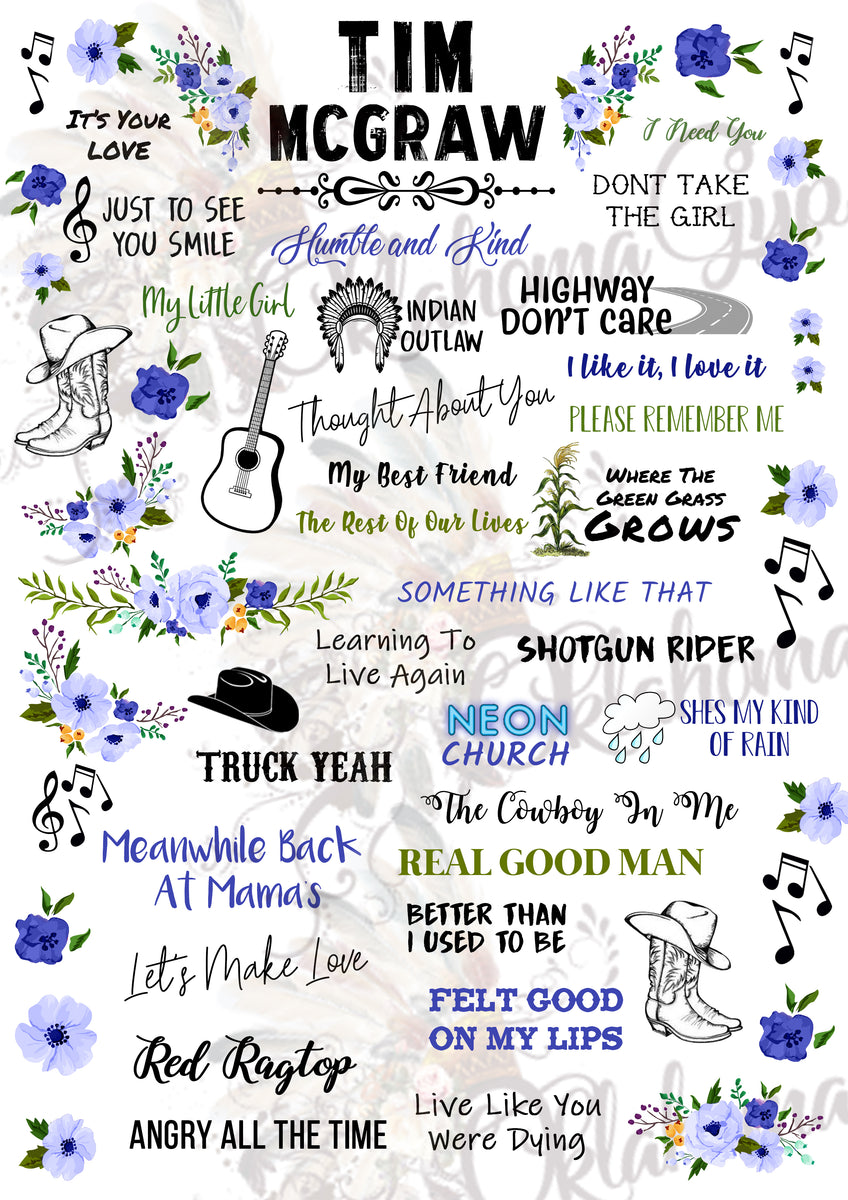 Tim McGraw Inspired Top Hits Digital File – Oklahoma Gypsy Designs
